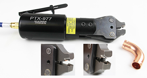 Custom pneumatic tools to dimple or crimp copper tubing